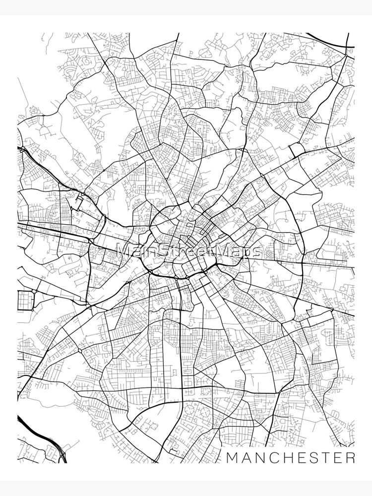 "Manchester Map, England - Black and White" Photographic Print by ...