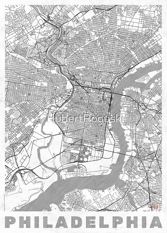 "Philadelphia City Map Line" by HubertRoguski | Redbubble