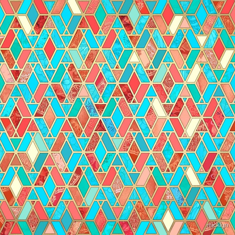 "Melon and Aqua Geometric Tile Pattern" by micklyn | Redbubble