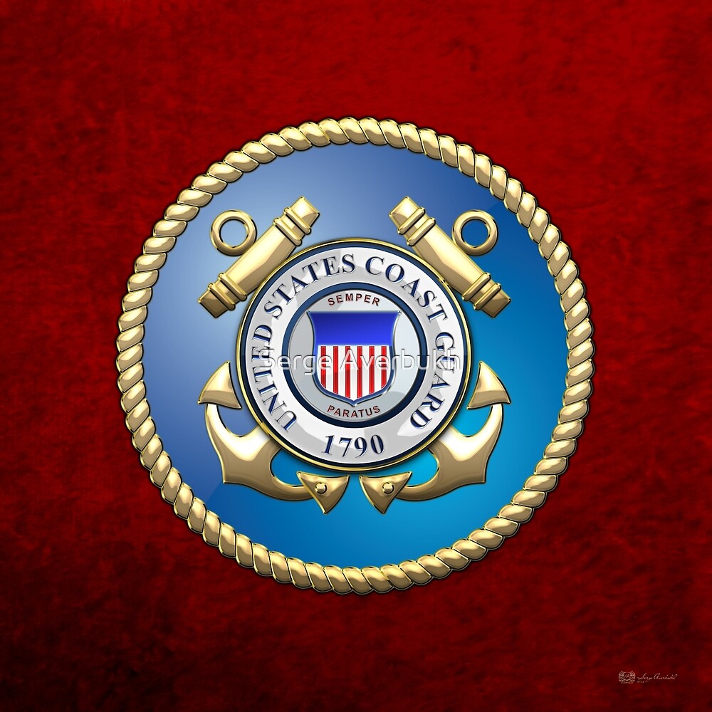 "U.S. Coast Guard - USCG Emblem 3D on Red Velvet" by Serge Averbukh ...