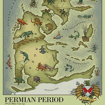 "Permian Period World Map (medieal bestiary style) Pangea" Art Print by ...