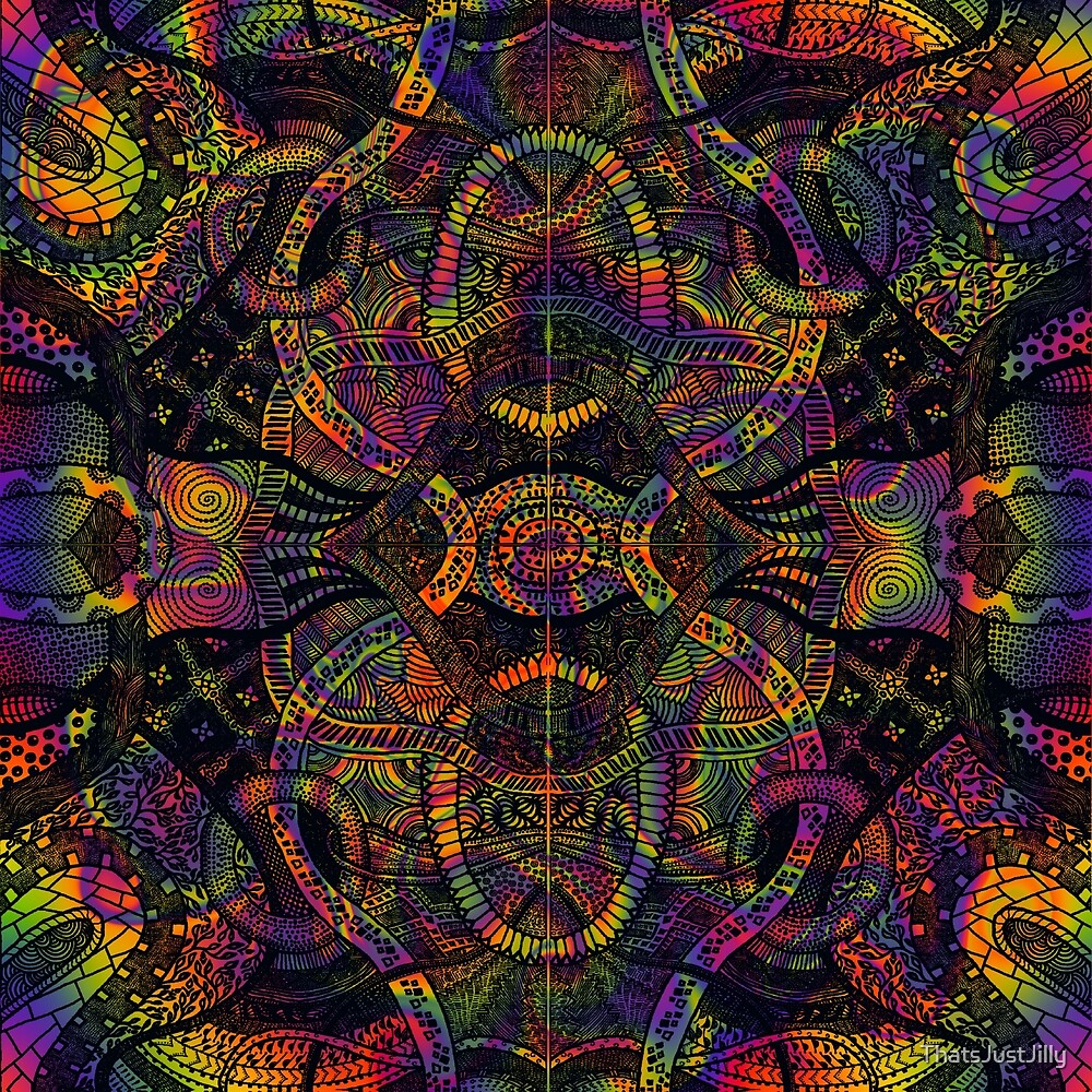 "Black Loops Over Trippy Rainbow Zentangle Art" by ThatsJustJilly ...