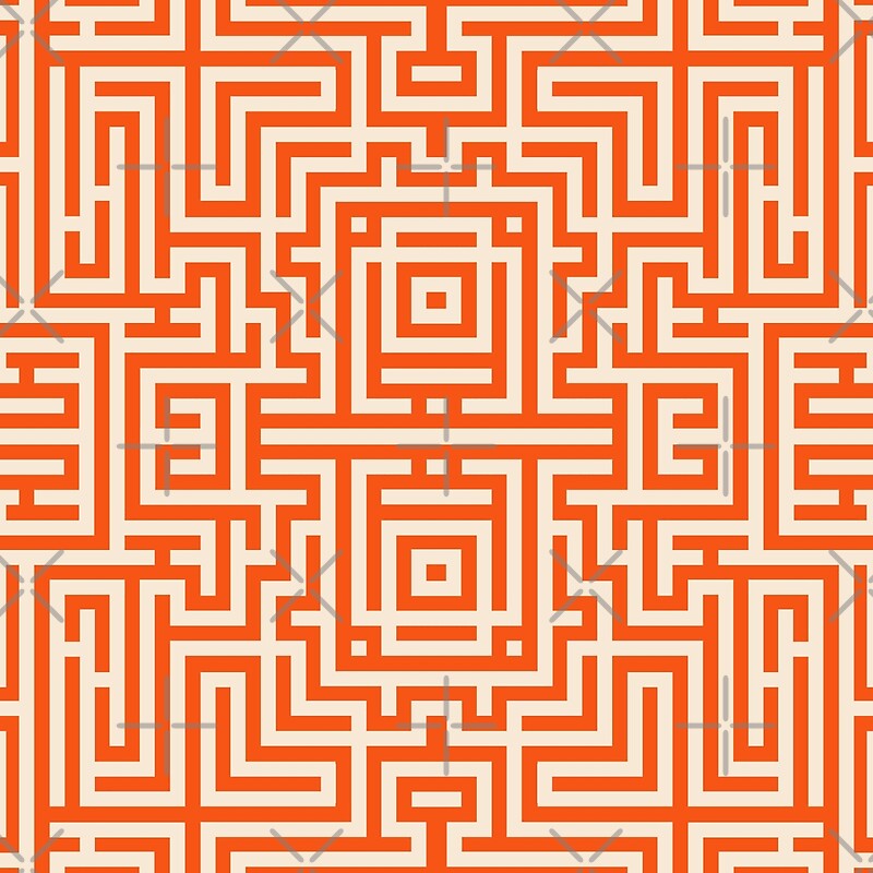 "Orange and Cream Abstract Aztec Maze Tile Pattern Design" by ...