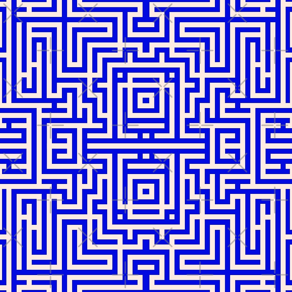"Royal Blue and Cream Abstract Aztec Maze Tile Pattern Design" by ...