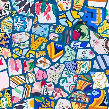 "Antoni Gaudi Multi Pattern print design - Peacock Blue Background ...