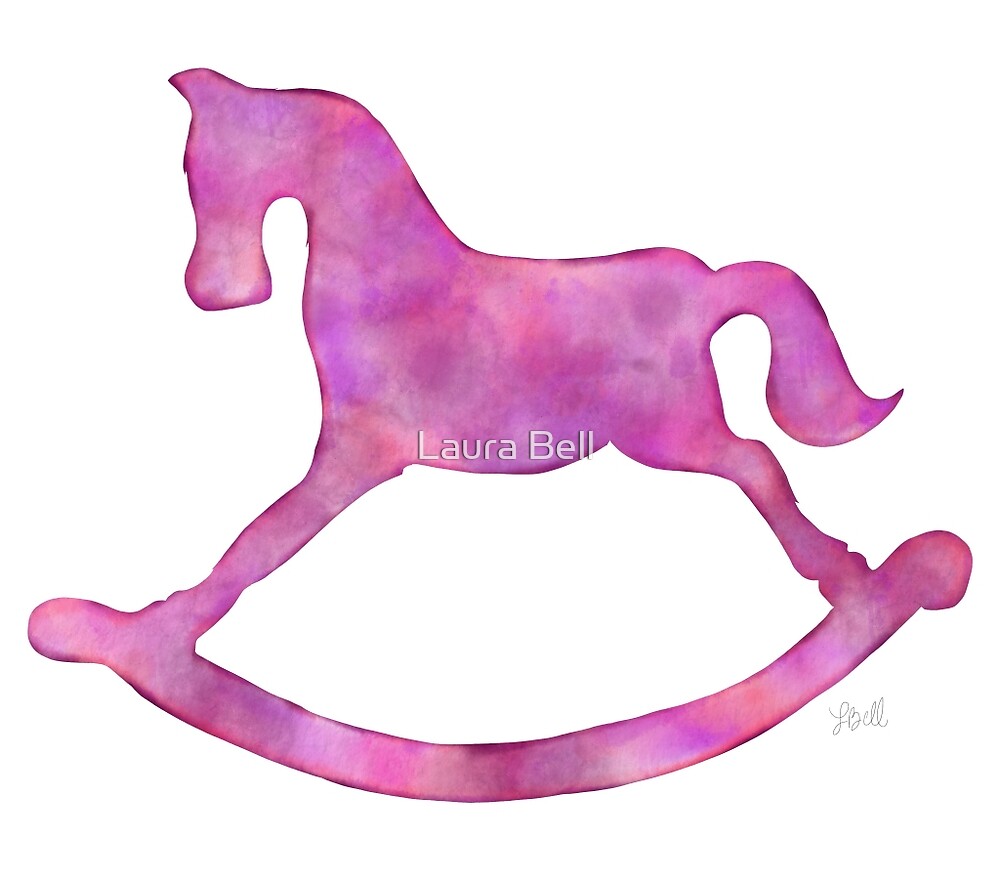 "Adorable Pink & Purple Rocking Horse Watercolor Silhouette for Nursery ...