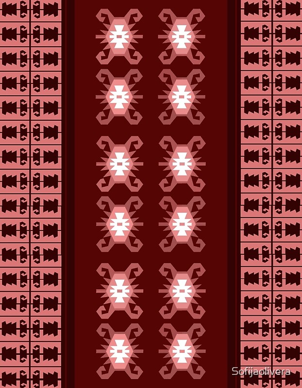 "Red and Dusty Pink Balkan Kilim Modern Global Pattern" by ...