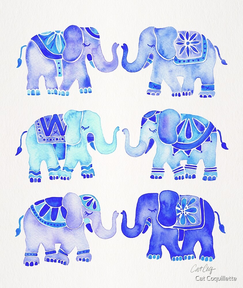 "Elephants – Blue Palette" by Cat Coquillette | Redbubble