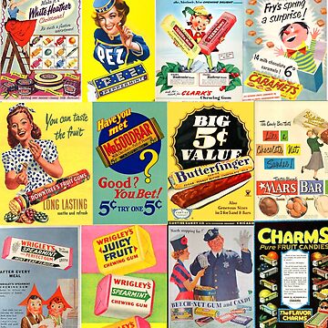 "Vintage candy ads collage" Postcard for Sale by KatJeudis | Redbubble