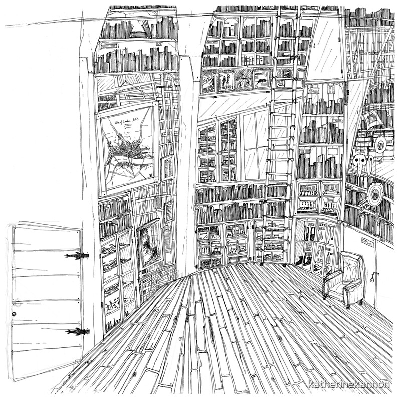 "Whimsical Library Illustration" by katherinekannon | Redbubble