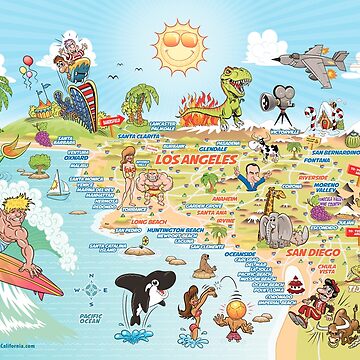"Cartoon Map of Southern California" Sticker for Sale by Dave Stephens ...