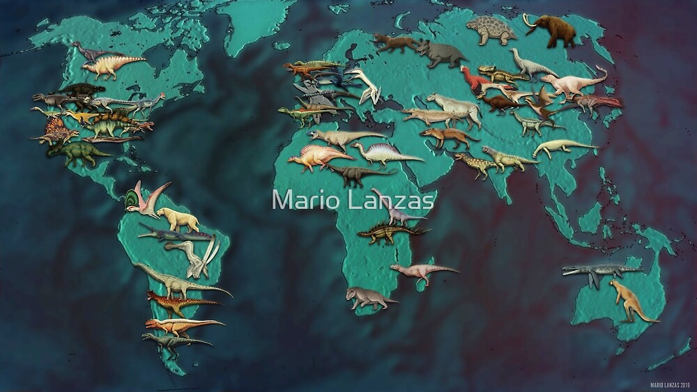 "WORLD MAP. where dinosaurs discovered" by Mario Lanzas | Redbubble