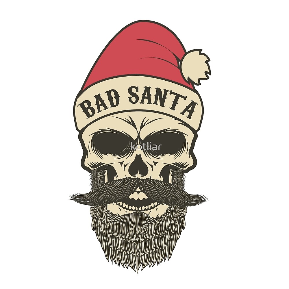 "Bad santa. skull in Santa Claus hat with beard, moustache, " by ...