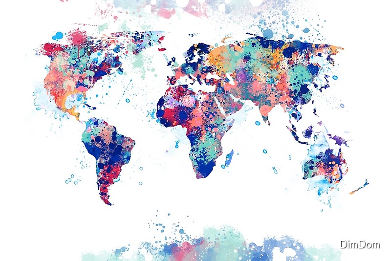 "Watercolor world map, color, with splashes" by DimDom | Redbubble
