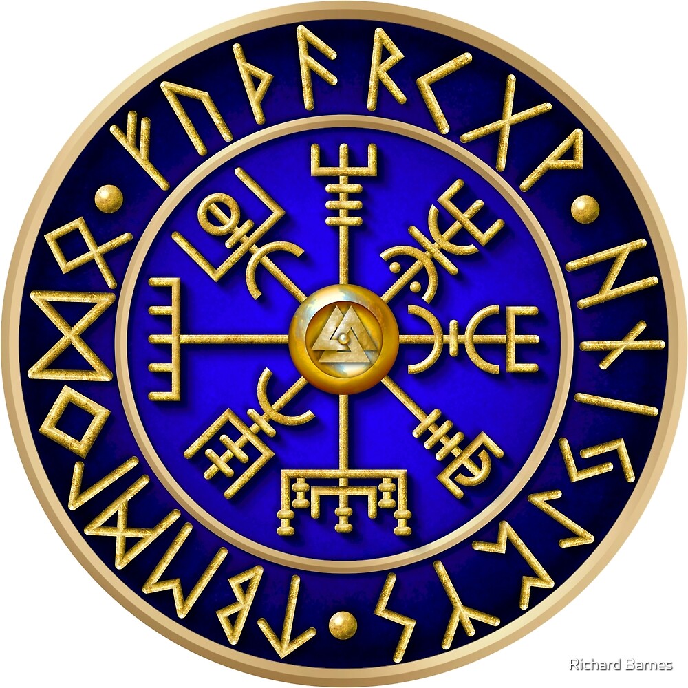 "Norse Vegvisir Runes - Blue" by Ricky Barnes | Redbubble