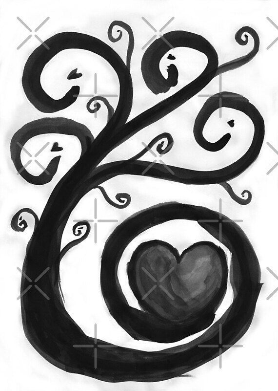 "Inky Heart Curly Plant" by Sophtopolis | Redbubble