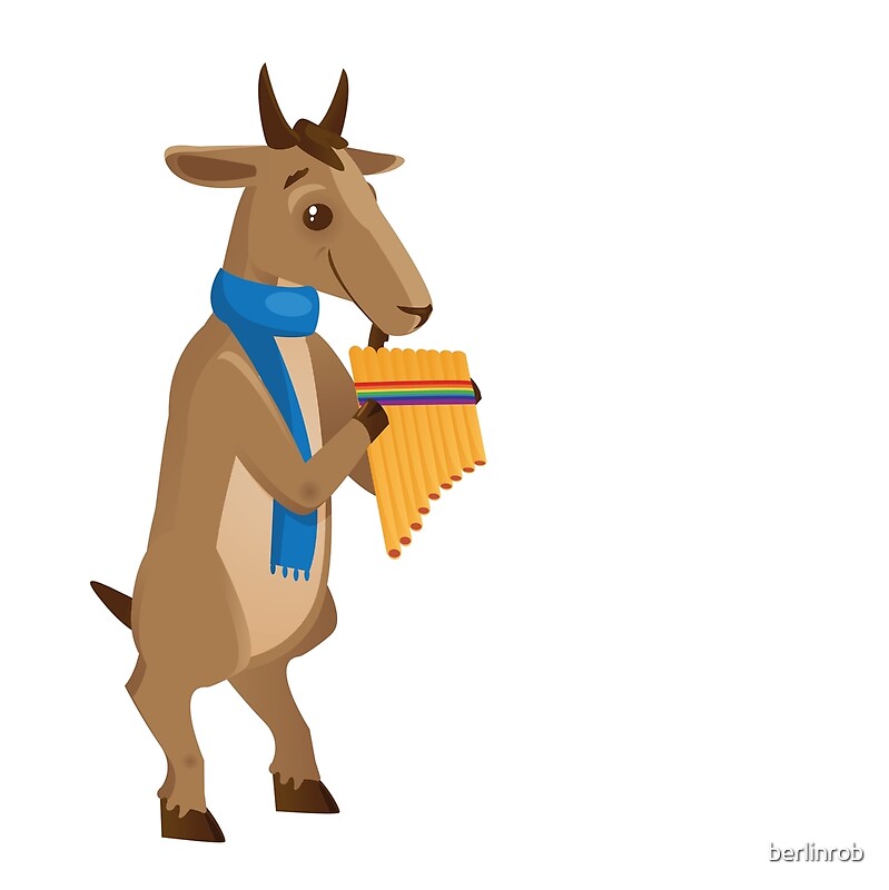 "Cartoon goat playing music with panpipe" by berlinrob | Redbubble