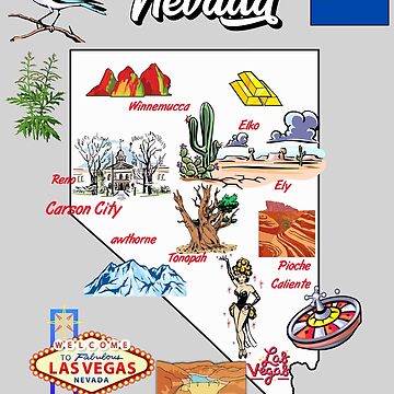 "illustrated Map of Nevada in US with the major Cities, landmarks and ...