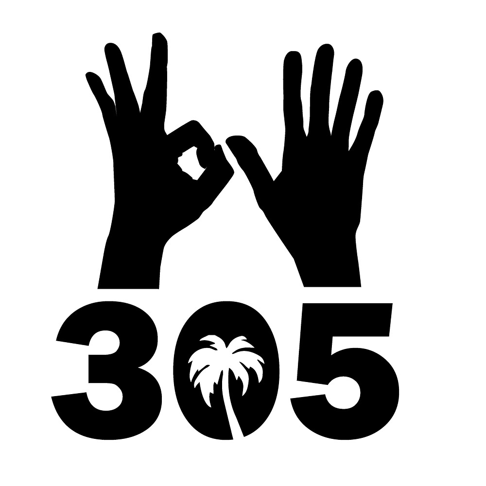 "305 Area Code With Hand Signs and Palm Tree" by chanmart | Redbubble