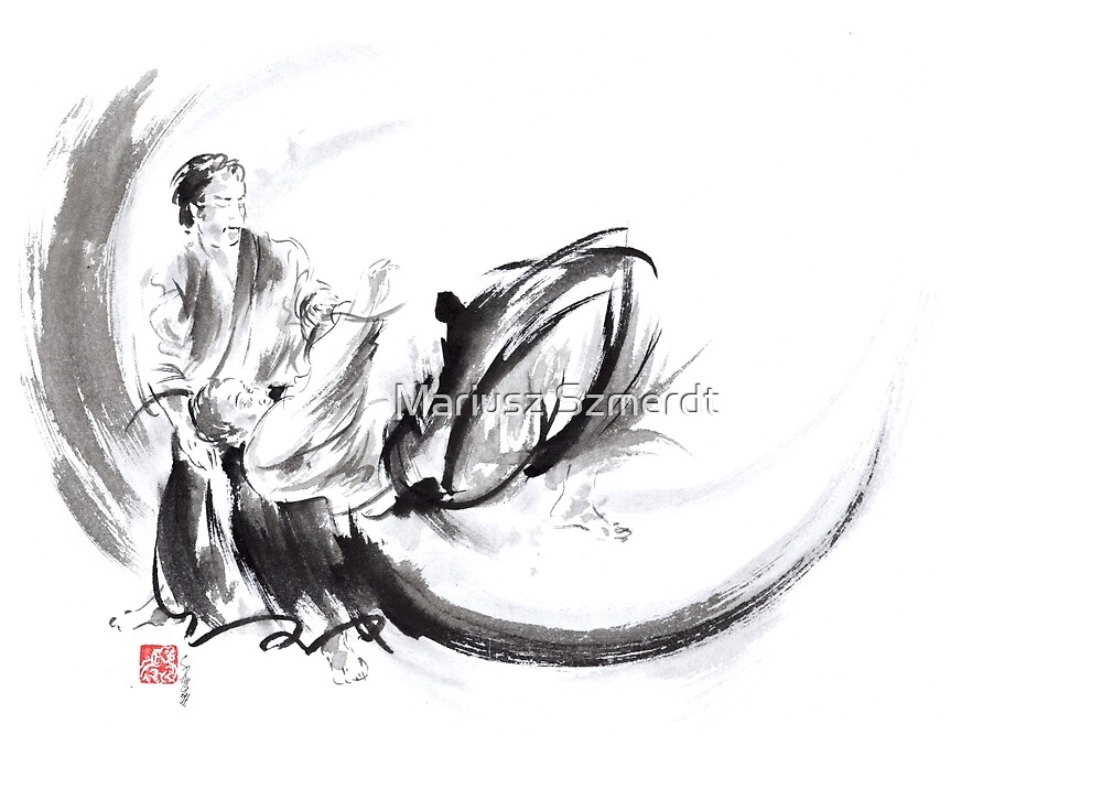 "Aikido ink painting, japanese warriors " by Mariusz Szmerdt | Redbubble