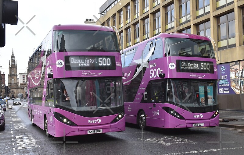 "First Glasgow Airport Express Route 500 double" by PortPrints | Redbubble