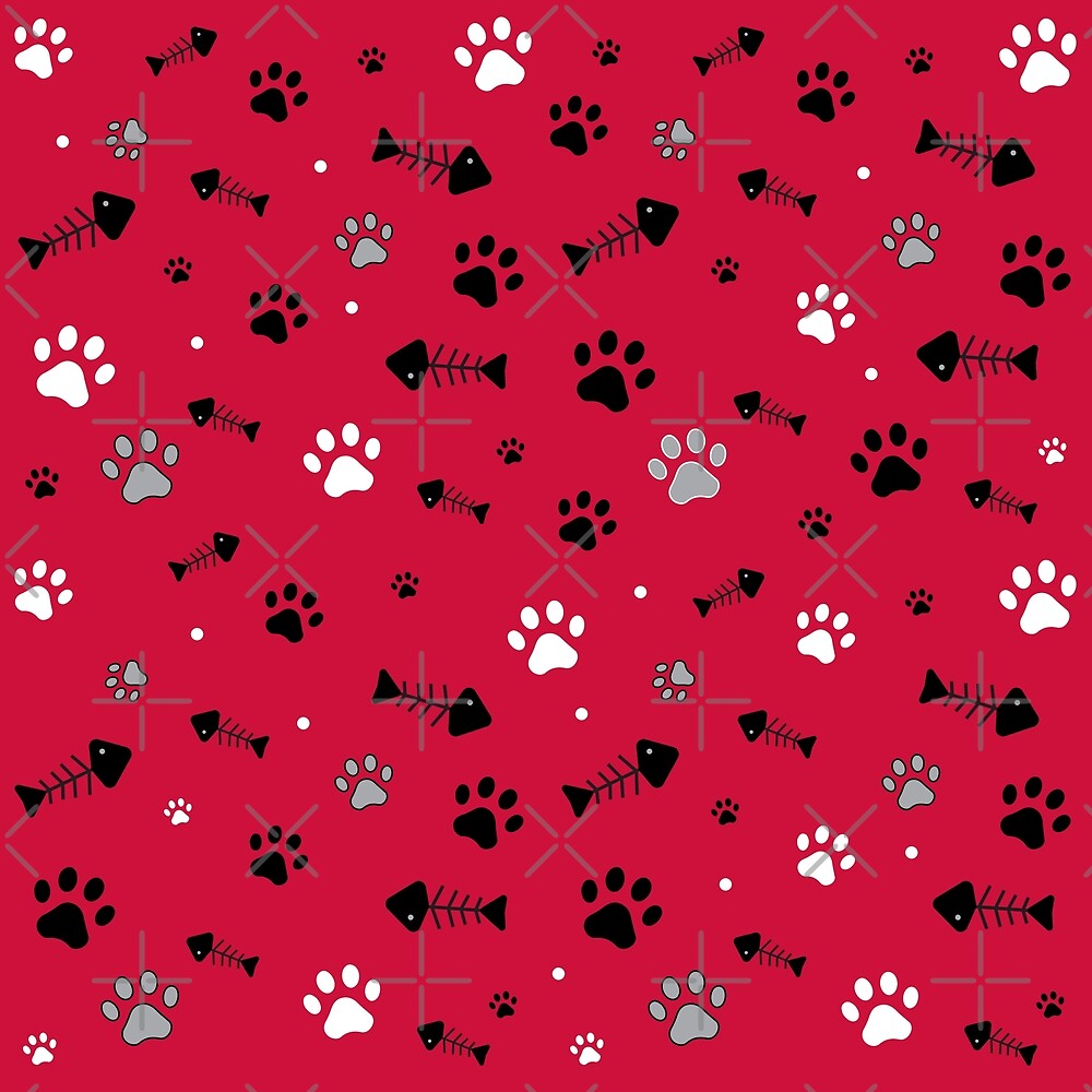 "Cat Paw Fish Skeleton Pattern" by uranus-art | Redbubble
