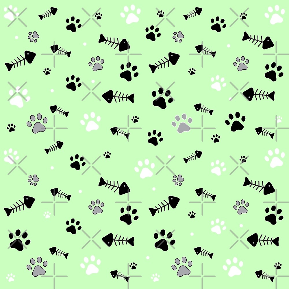 "Cat Paw Fish Skeleton Pattern" by uranus-art | Redbubble