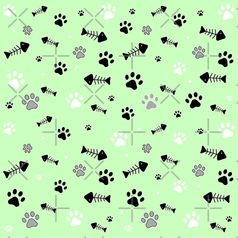 "Cat Paw Fish Skeleton Pattern" by uranus-art | Redbubble