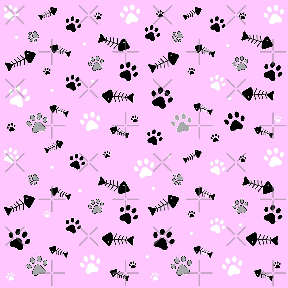 "Cat Paw Fish Skeleton Pattern" by uranus-art | Redbubble