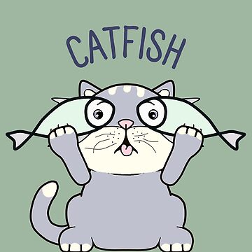 "Funny Cat With Fish Pun - Catfish Looking Fur Love" Essential T-Shirt ...