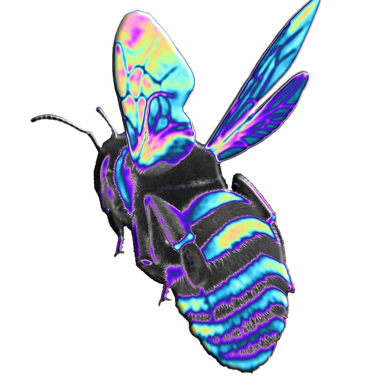 "Holographic Blue Bee" by dinaaaaaah | Redbubble