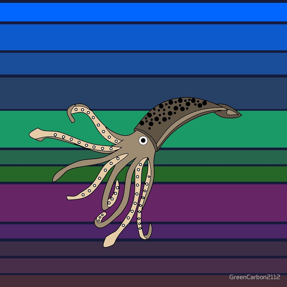 "Giant Squid Quietly Floating in the Deep Blue Sea - Blue, Green Purple ...