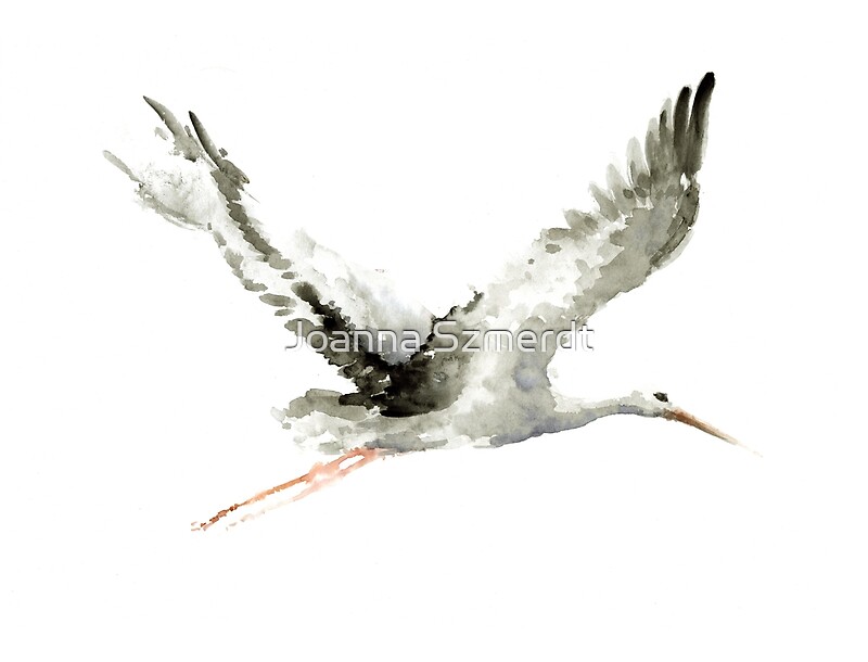 "Stork painting watercolor art print, birds ideas artwork" by Joanna ...