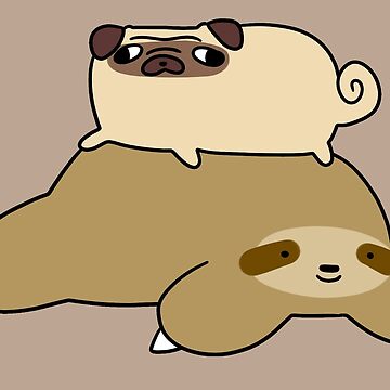 "Sloth and Little Pug" Sticker for Sale by SaradaBoru | Redbubble
