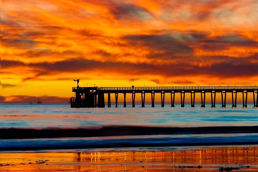 "Venoco Ellwood Pier, in Bacara beach CA during sunset" by Eyal Nahmias ...