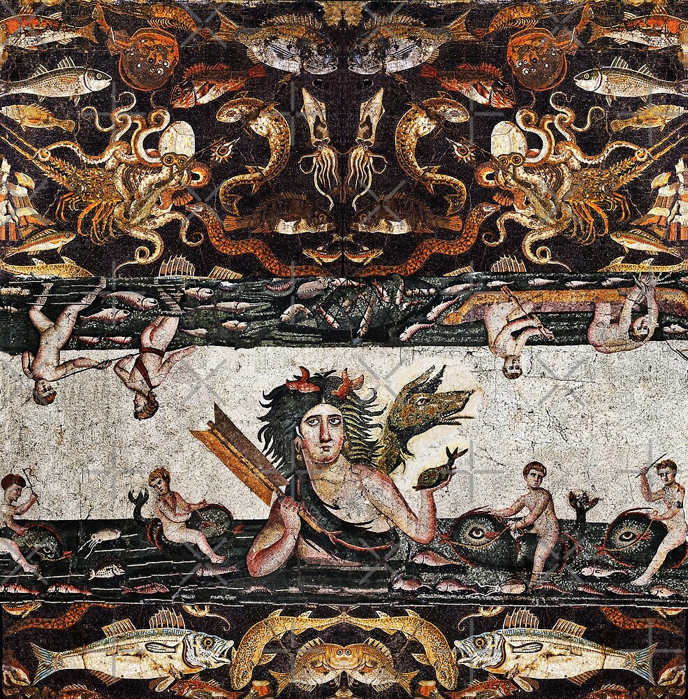 "THALASSA SEA GODDESS WITH SNAKE DRAGON ,DOLPHINS,FISHES,NAUTICAL ...