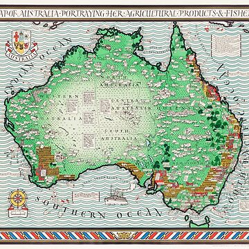 "Pictorial Map Print of Australia by MacDonald Gil (1930)." Sticker for ...