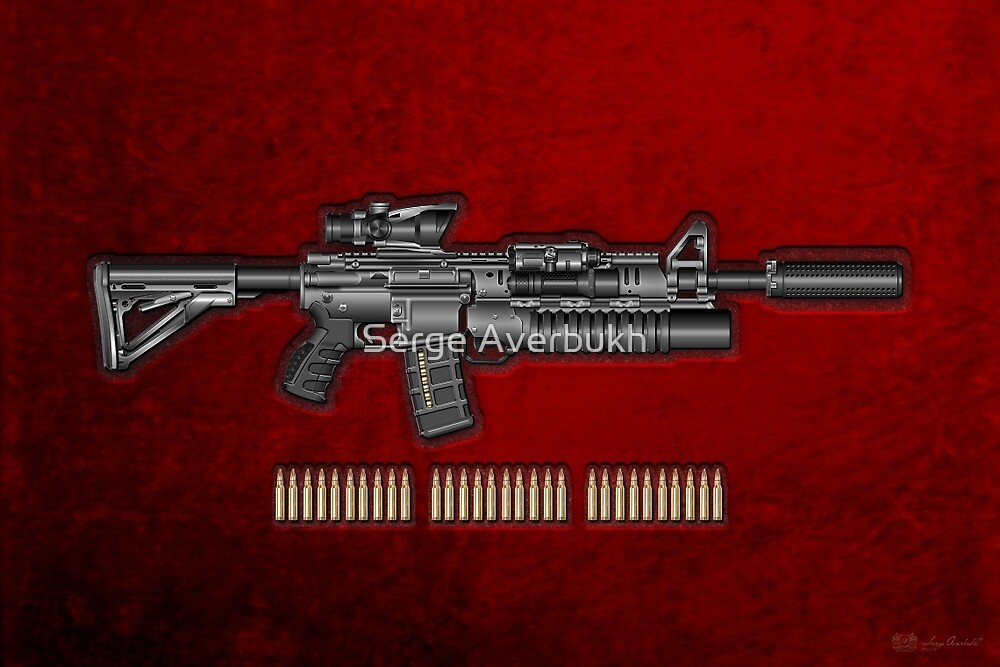 "Colt M4A1 SOPMOD Carbine with 5.56 NATO Rounds on Red Velvet " by ...