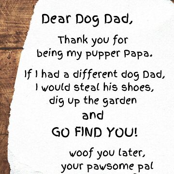 "Dear Dog Dad thank you letter" Sticker for Sale by Tanya Mihe | Redbubble
