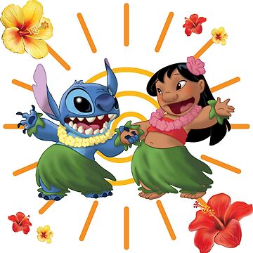 "Lilo and Stitch dancing with Hawaiian flowers, birthday gift. kids ...