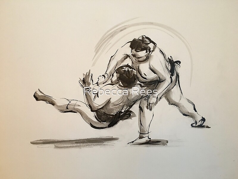 "Sumo #10 - Sumo wrestler ink wash painting on paper" by Rebecca Rees ...