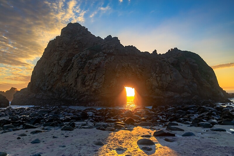"Pfifer Beach Keyhole Rock Sunset" by photosbyflood | Redbubble