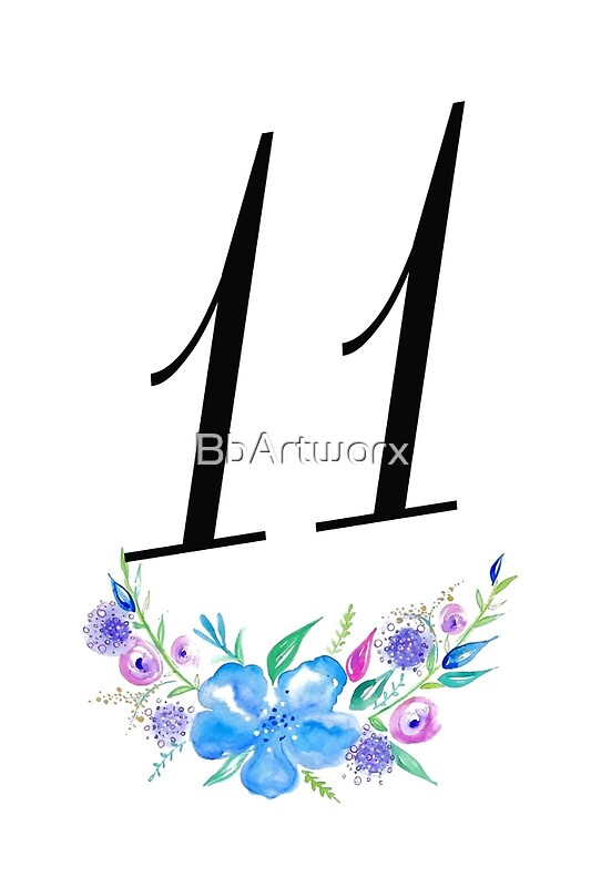 "Number 11 with Watercolour Flowers" by BbArtworx | Redbubble