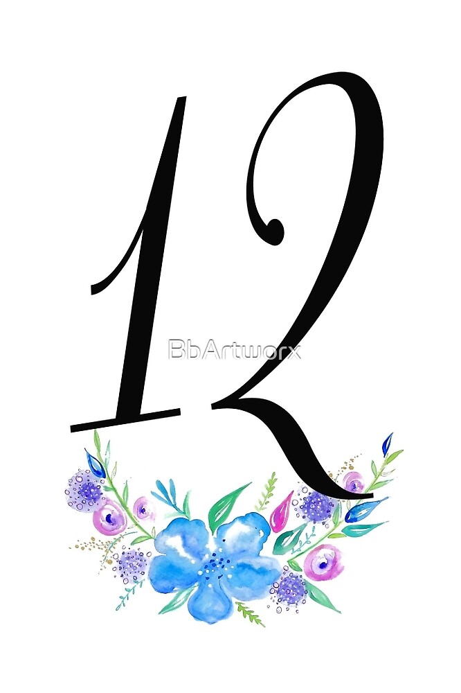 "Number 12 with Watercolour Flowers" by BbArtworx | Redbubble