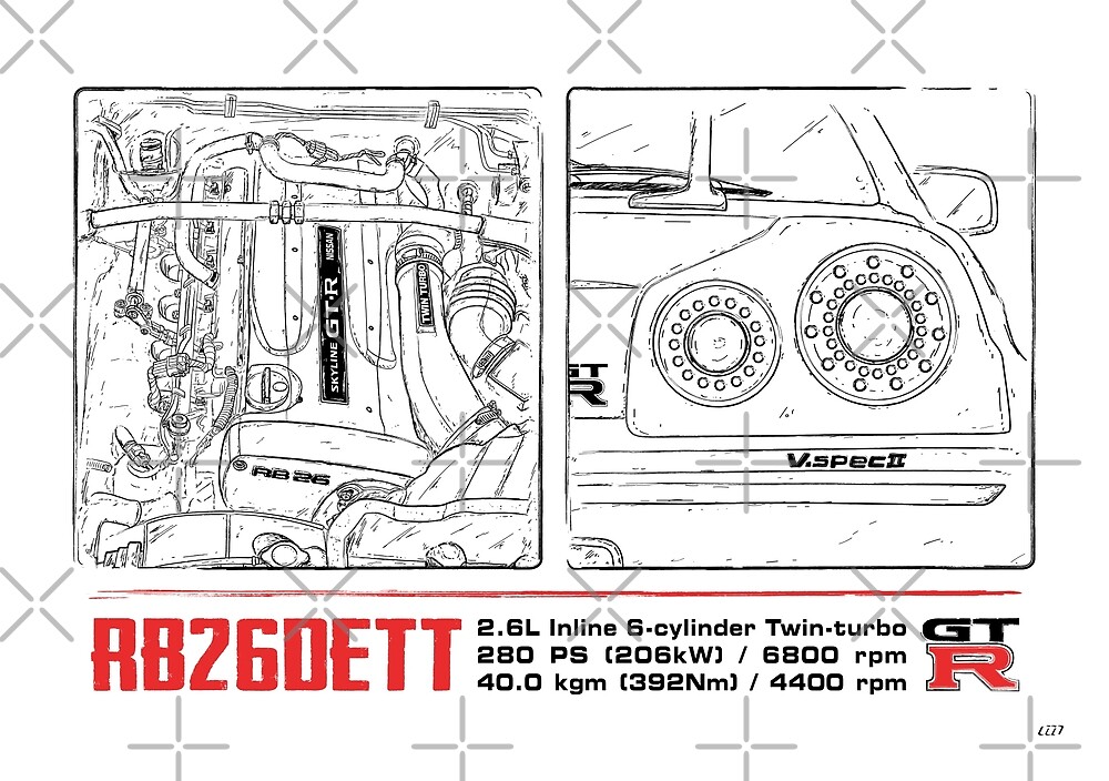 "RB26DETT Engine_v2 (light color)" by m-arts | Redbubble