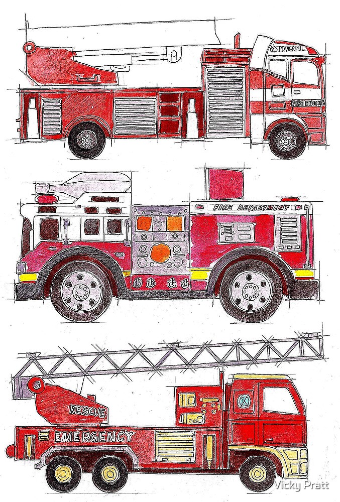 "Three fire engines" by Vicky Pratt | Redbubble