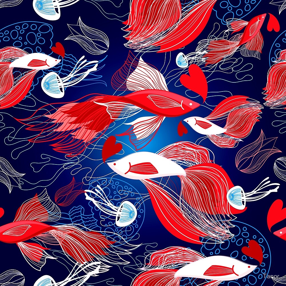 "Seamless bright pattern lovers red fish" by Tanor | Redbubble