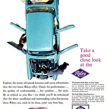 "Vintage Riley Cars advert, 1960" Sticker for Sale by Scenebyrail ...