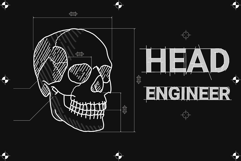 "Head Engineer Skull Technical Drawing" by Iniza | Redbubble