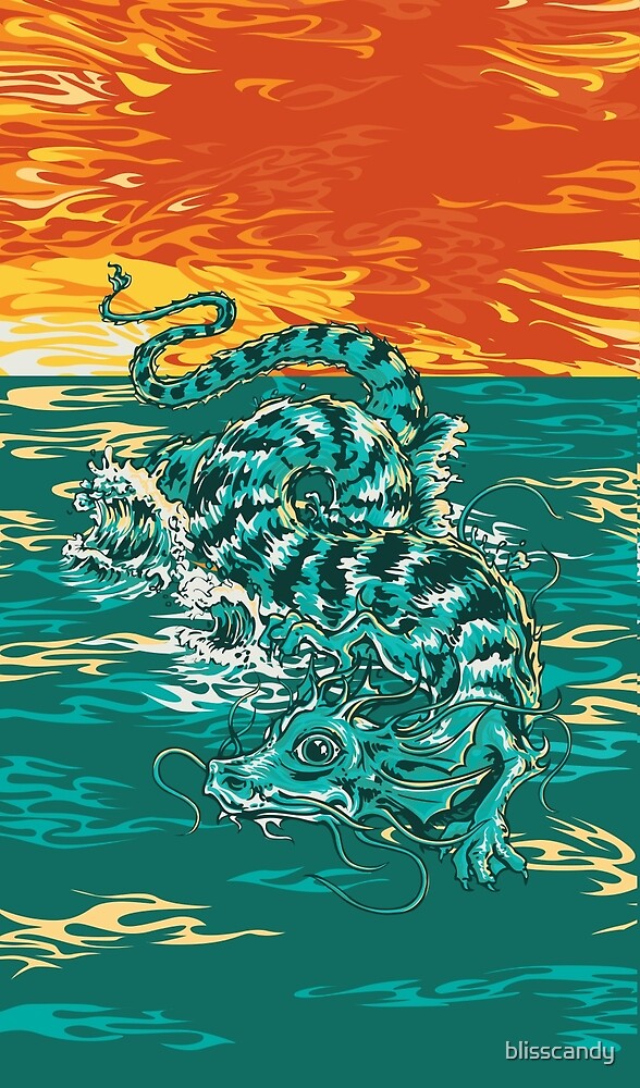 "Fuzzy Dragon on the Sea in a Sunset" by blisscandy | Redbubble